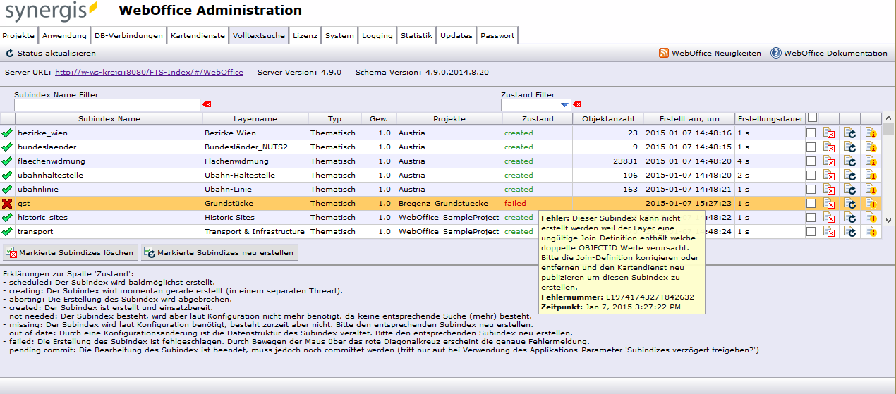 WebOffice Administrationsseite > Volltextsuche
