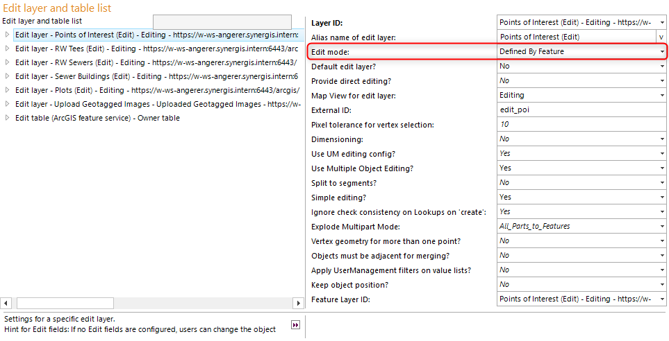 Edit Type defined by feature